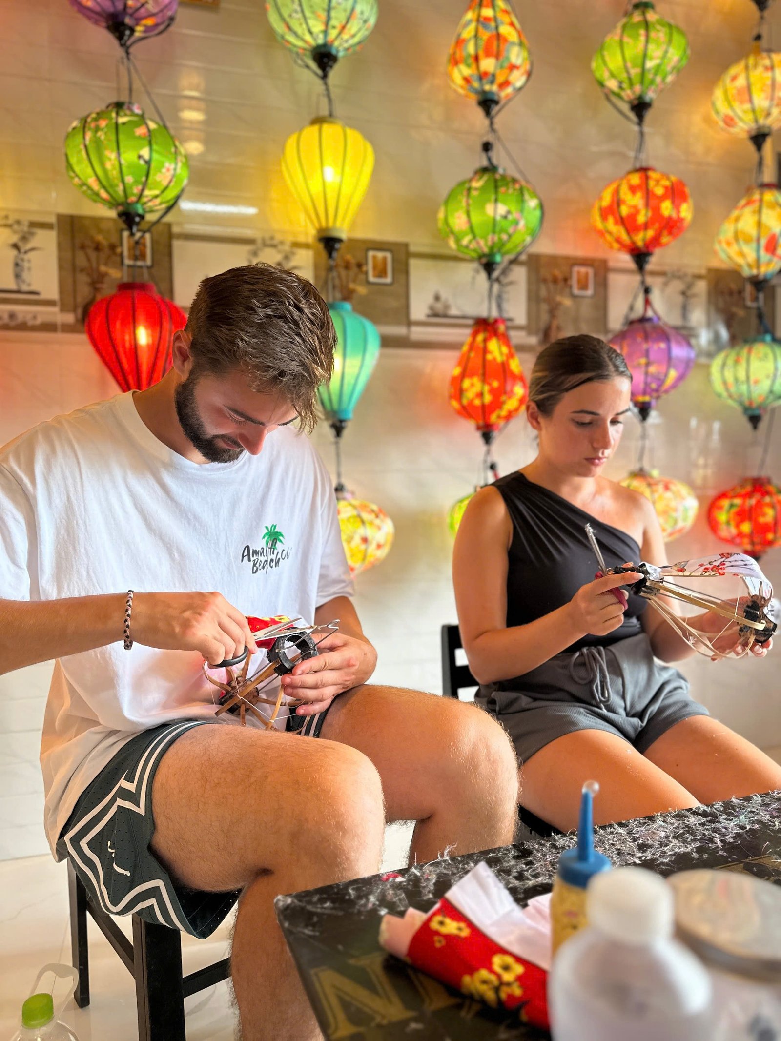 Lantern Making Class Hoi An - Hand Painting Workspace - Lantern ...